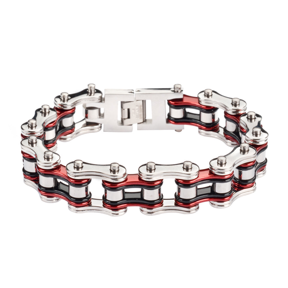 SK1220 Tri-Color Silver Candy Red Black Double Link Design – The Biker ...